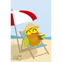 Aufkleber Happy Eule Eule am Strand